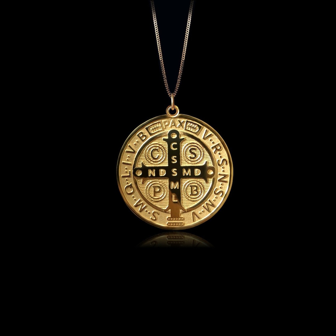 Gold Saint Benedict Necklace 14k Solid Gold Saint Benedict Pendant, St ...