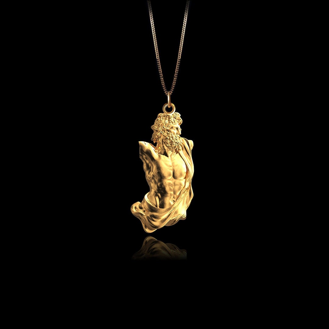 Gold Zeus Pendant 14k Solid Gold Zeus Necklace, Mythical Jewelry, Men's ...