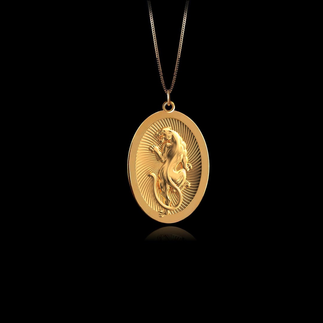 Gold Panther Medal - Solid Gold Panther Necklace, Animal Jewelry ...