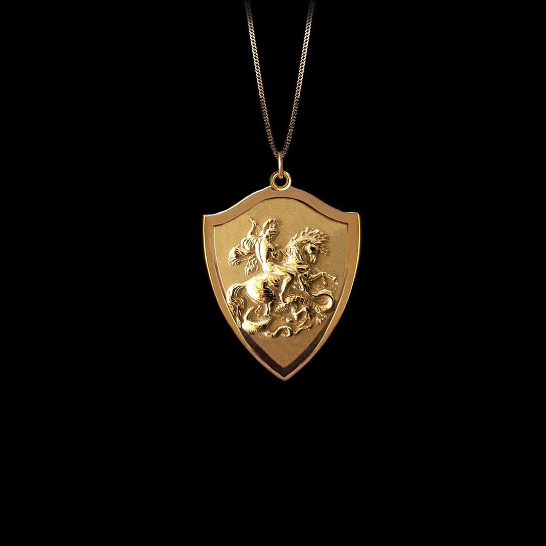 Gold St George Shield Pendant Made in USA - Etsy