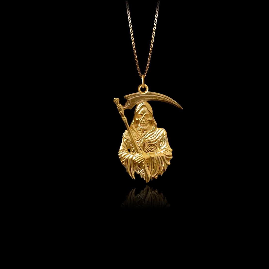 Gold Grim Reaper Pendant 2 - Skull Symbol Jewelry, Emblem of Fate ...