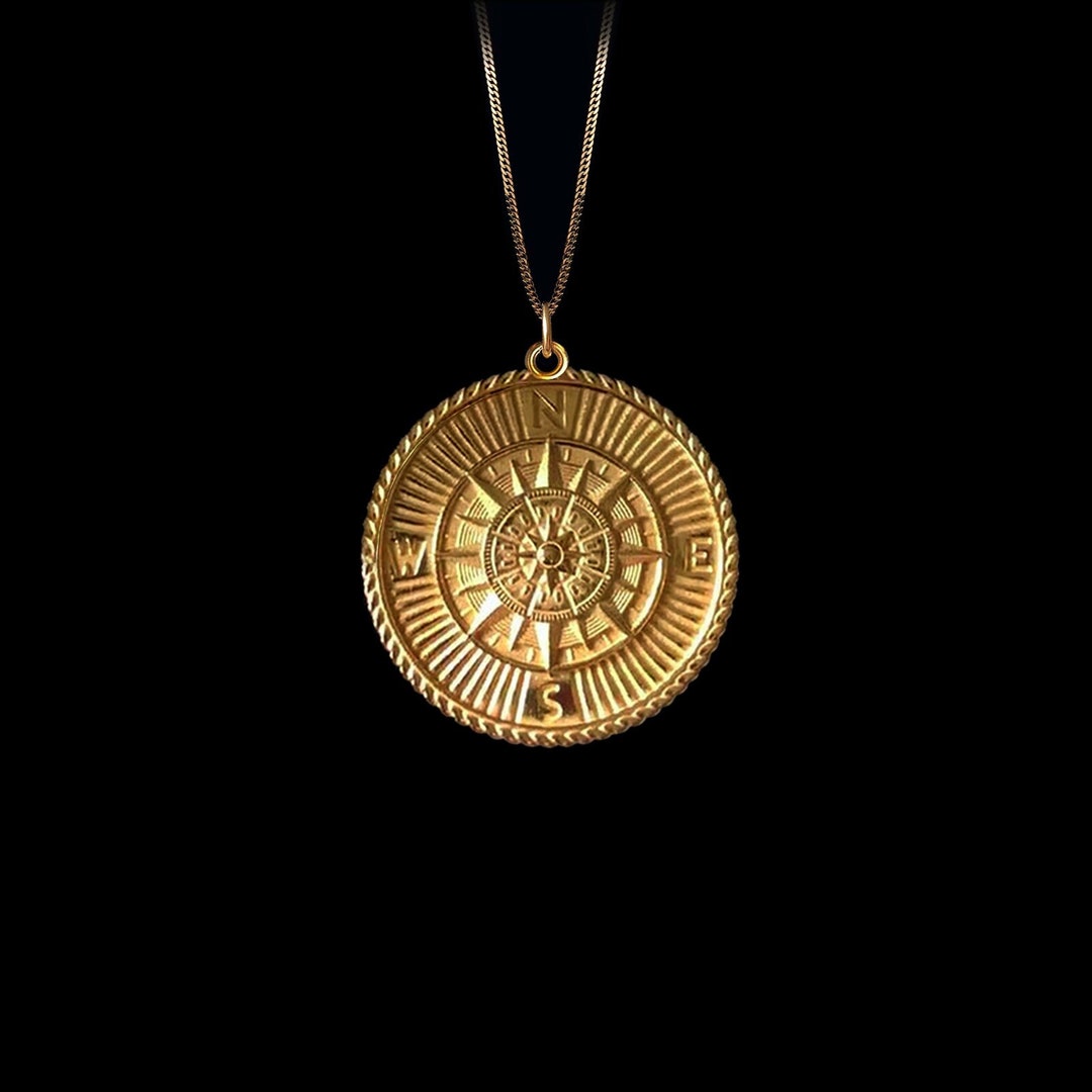 Gold Compass Pendant 14k Solid Gold Compass Pendant, Compass Necklace ...
