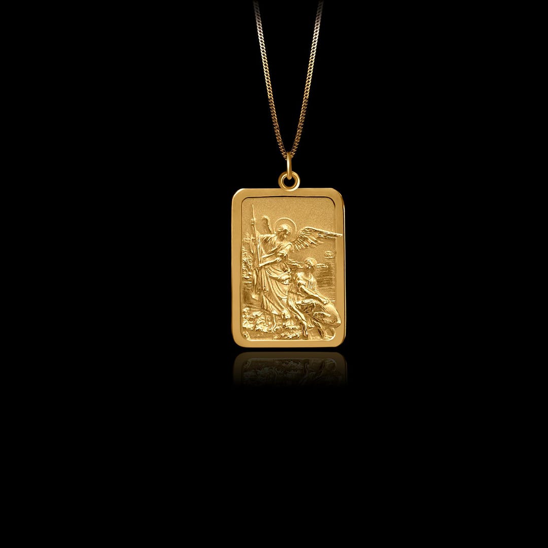 Gold St Raphael Pendant - Solid Gold St Raphael Necklace, Archangel ...