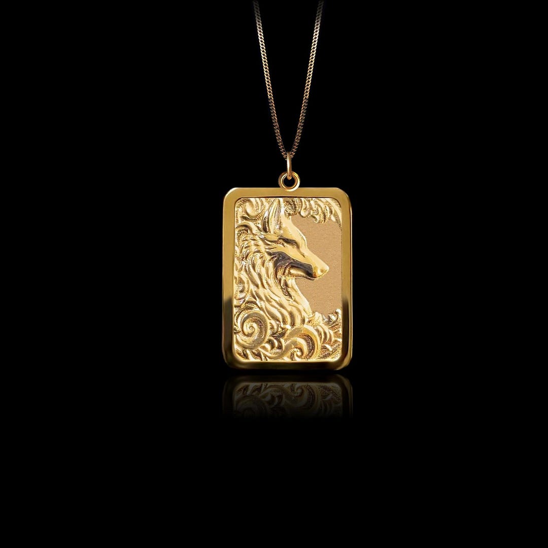 Gold Wolf Pendant 7 – Solid Gold Wolf Head Pendant for Men and Women ...