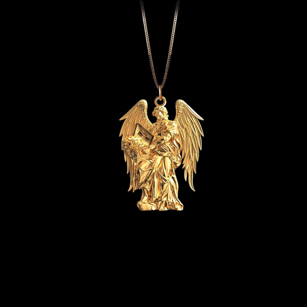 Gold St Matthew Pendant - Solid Gold St Matthew Necklace, Religious ...