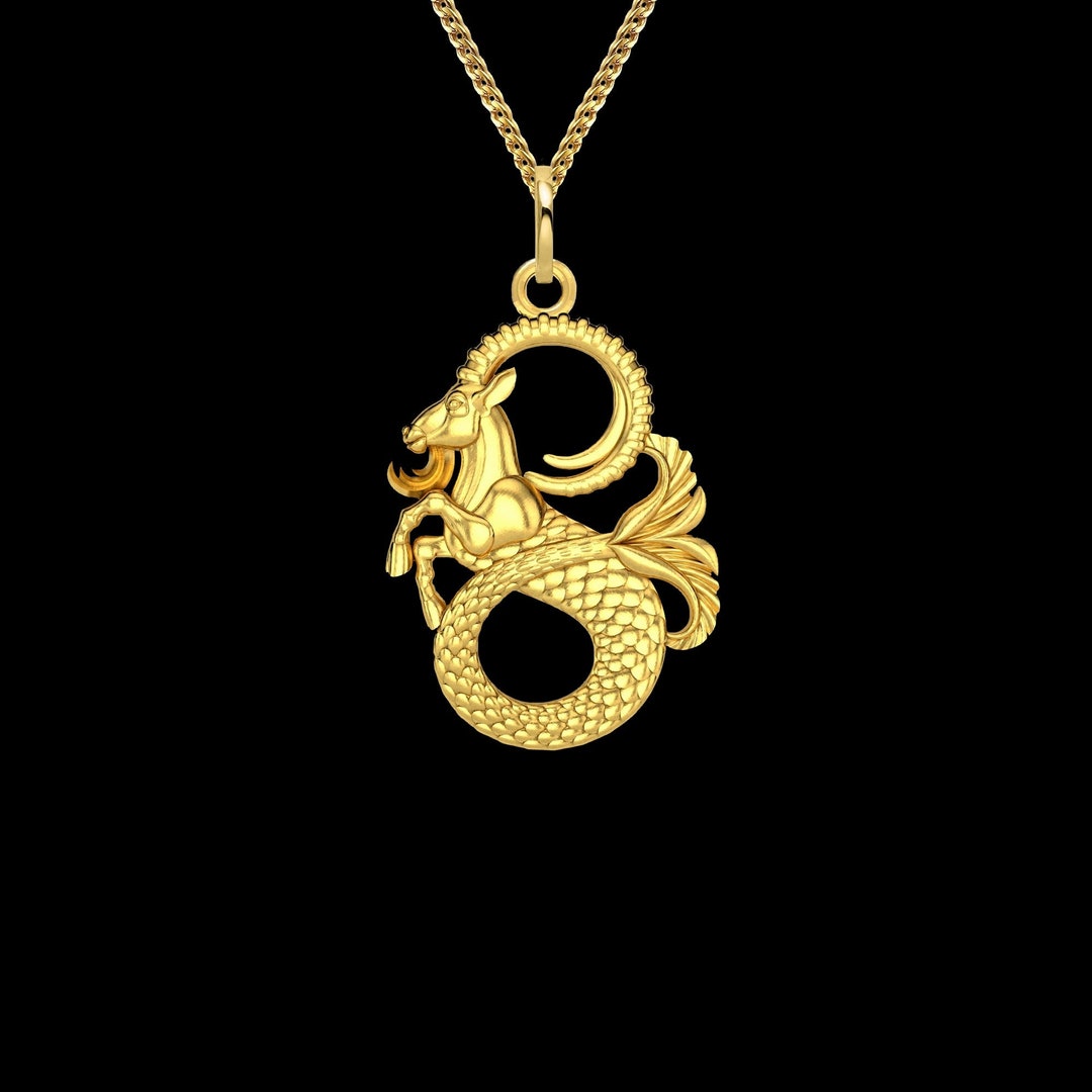 Gold Capricorn Pendant 14k Solid Capricorn Necklace - Etsy