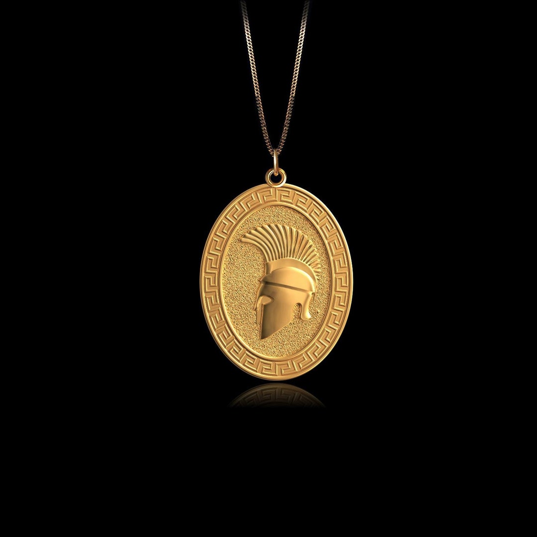 Gold Spartan Helmet Pendant 14k, 18k Solid Gold Spartan Necklace ...
