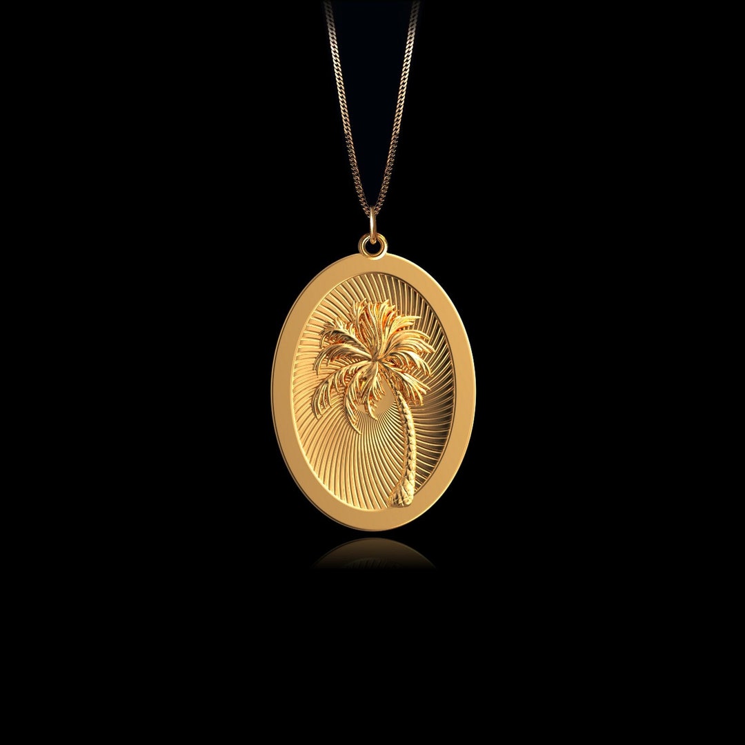 Gold Palm Tree Pendant 4 14k Solid Gold Palm Tree Necklace, Palm Tree ...