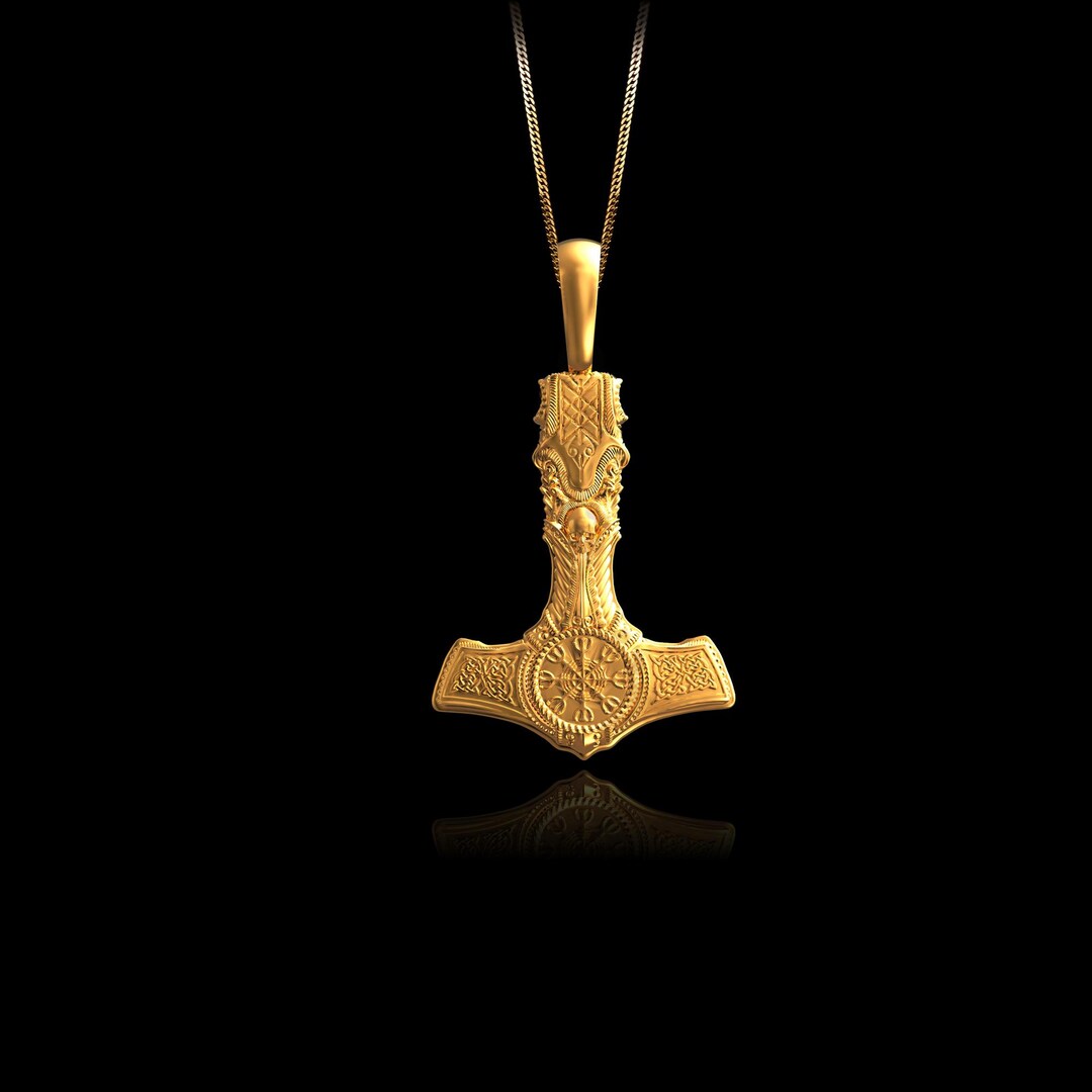 Gold Mjolnir Pendant - Solid Gold Hammer Necklace, Norse Jewelry ...