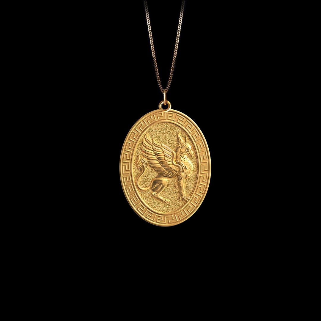 Gold Griffin Pendant 14k, 18k Solid Gold Griffin Necklace, Mythology ...