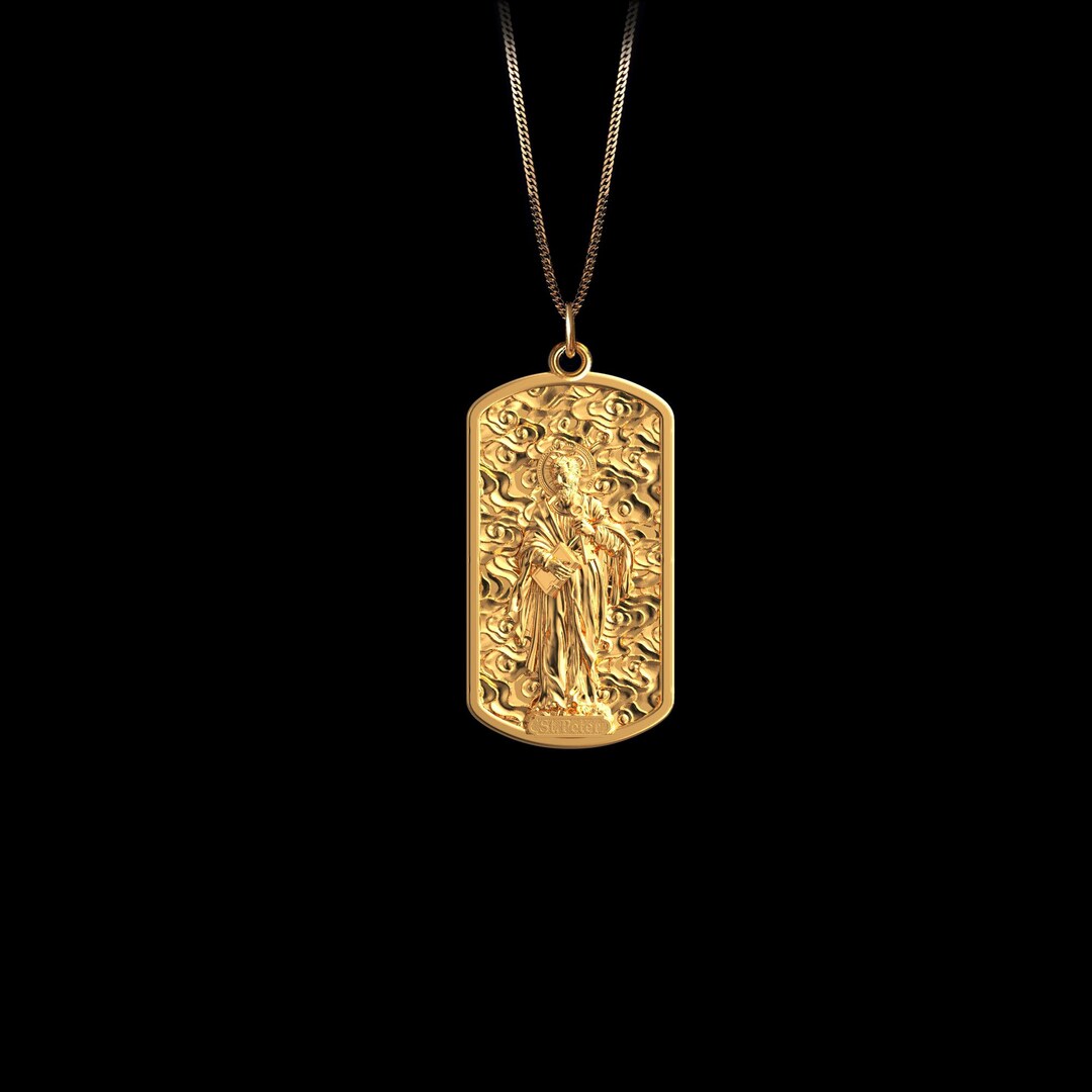 Gold St Peter Dog Tag Pendant - Solid Gold St Peter Necklace, Saint ...