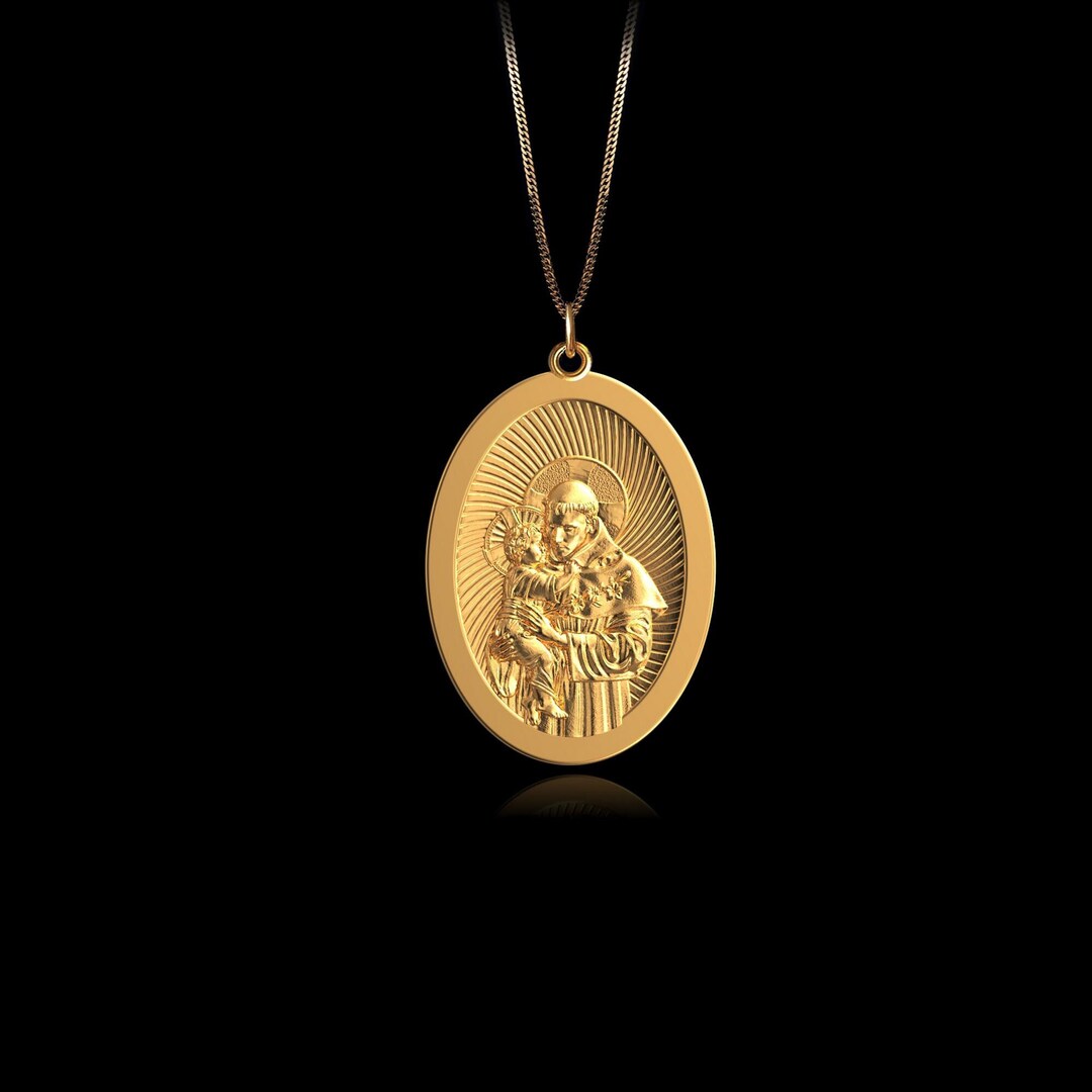 Gold St Anthony Pendant - Solid Gold St Anthony Necklace, Saint Jewelry ...
