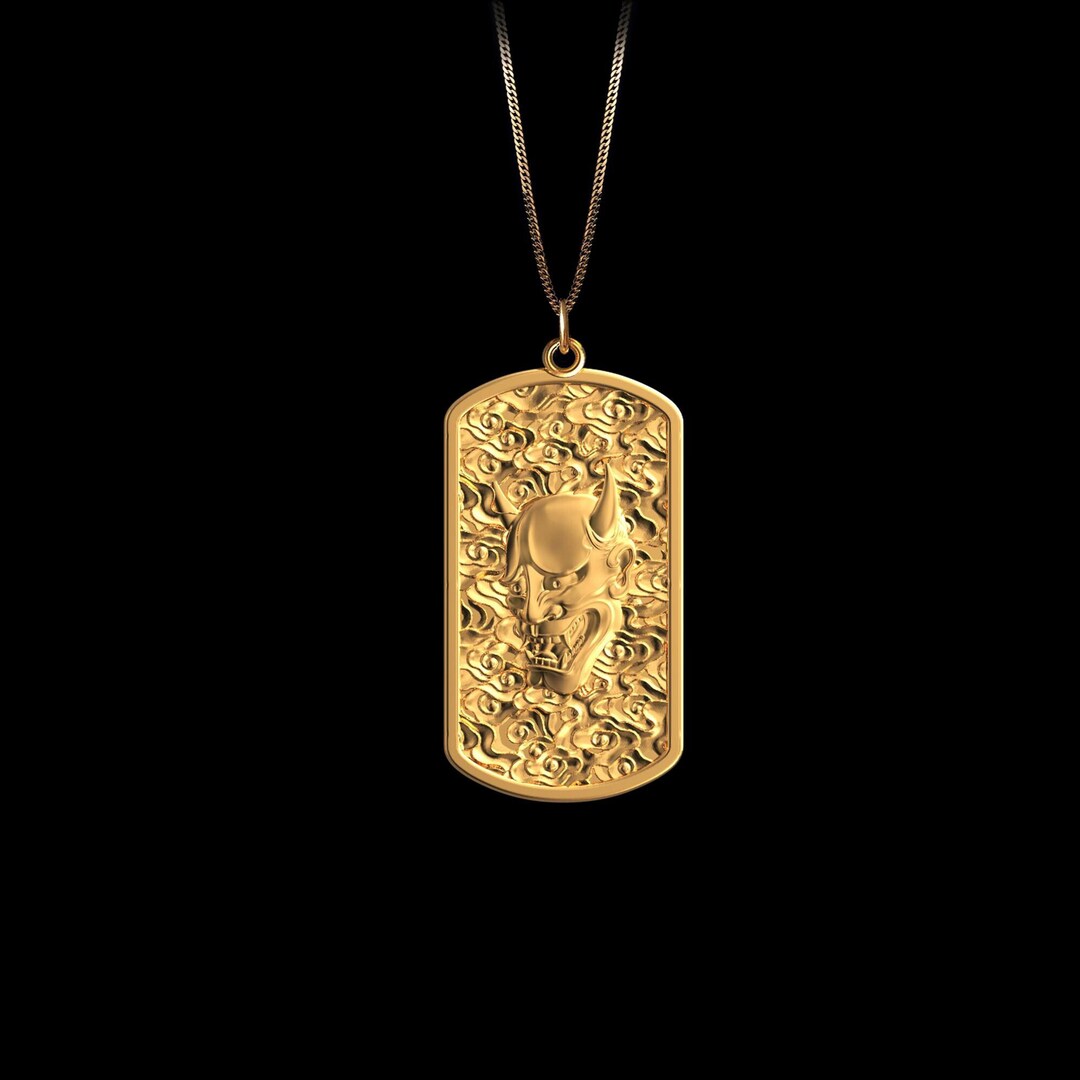Gold Oni Mask Dog Tag Pendant Made in USA - Etsy