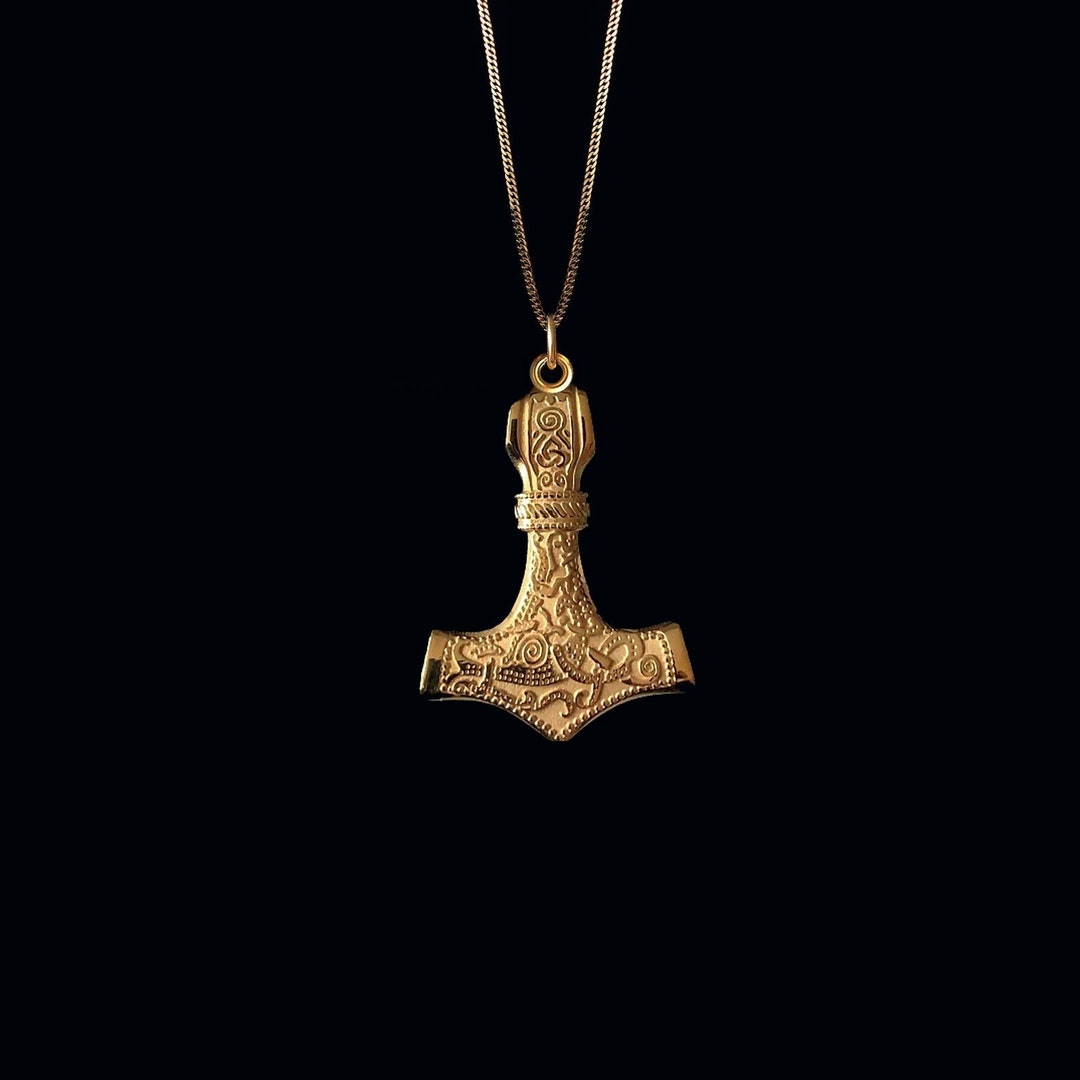 Gold Mjolnir Pendant 14k Solid Gold Mjolnir Hammer Necklace, Norse ...