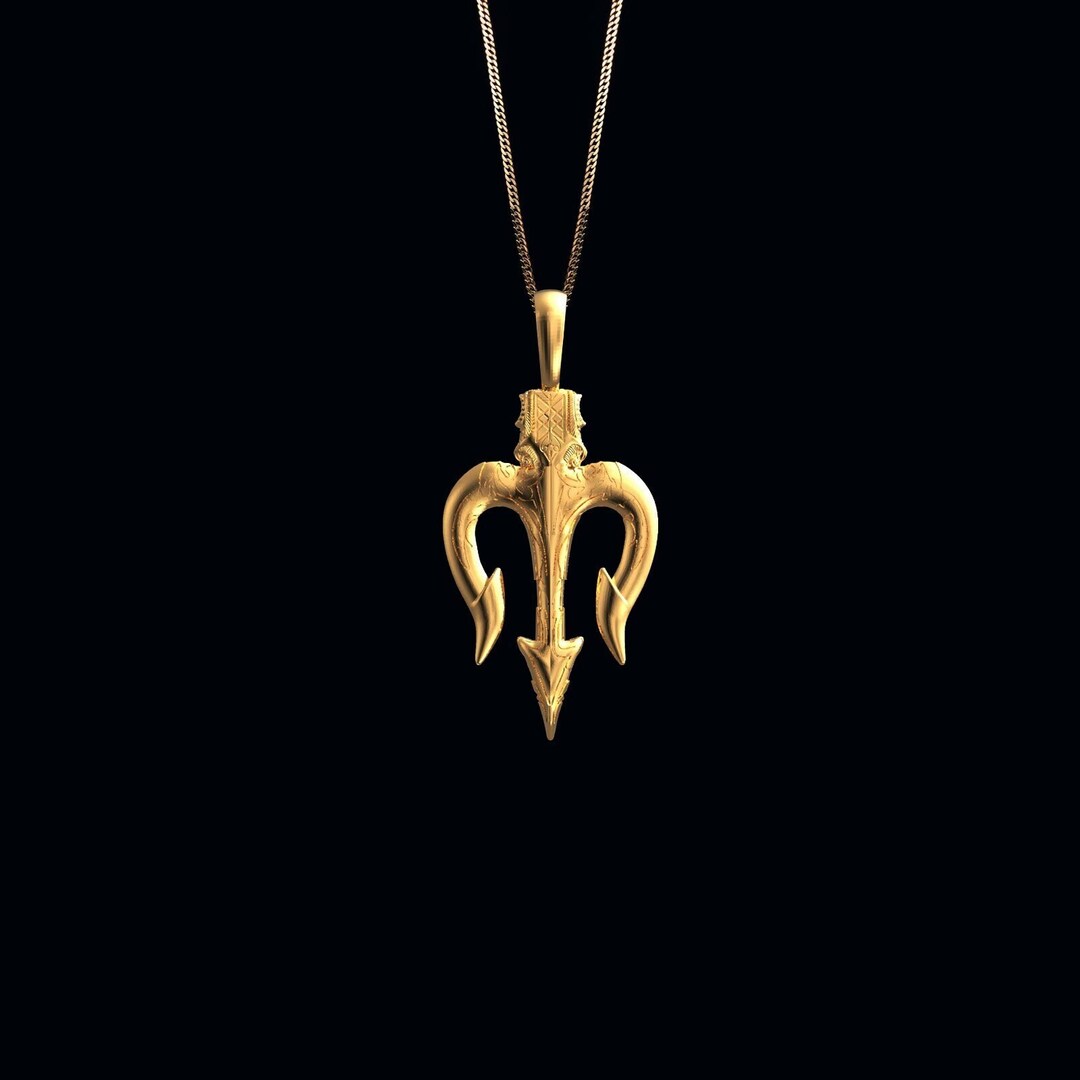 Gold Trident Pendant 14k Solid Gold Trident Necklace, Poseidon Pendant ...