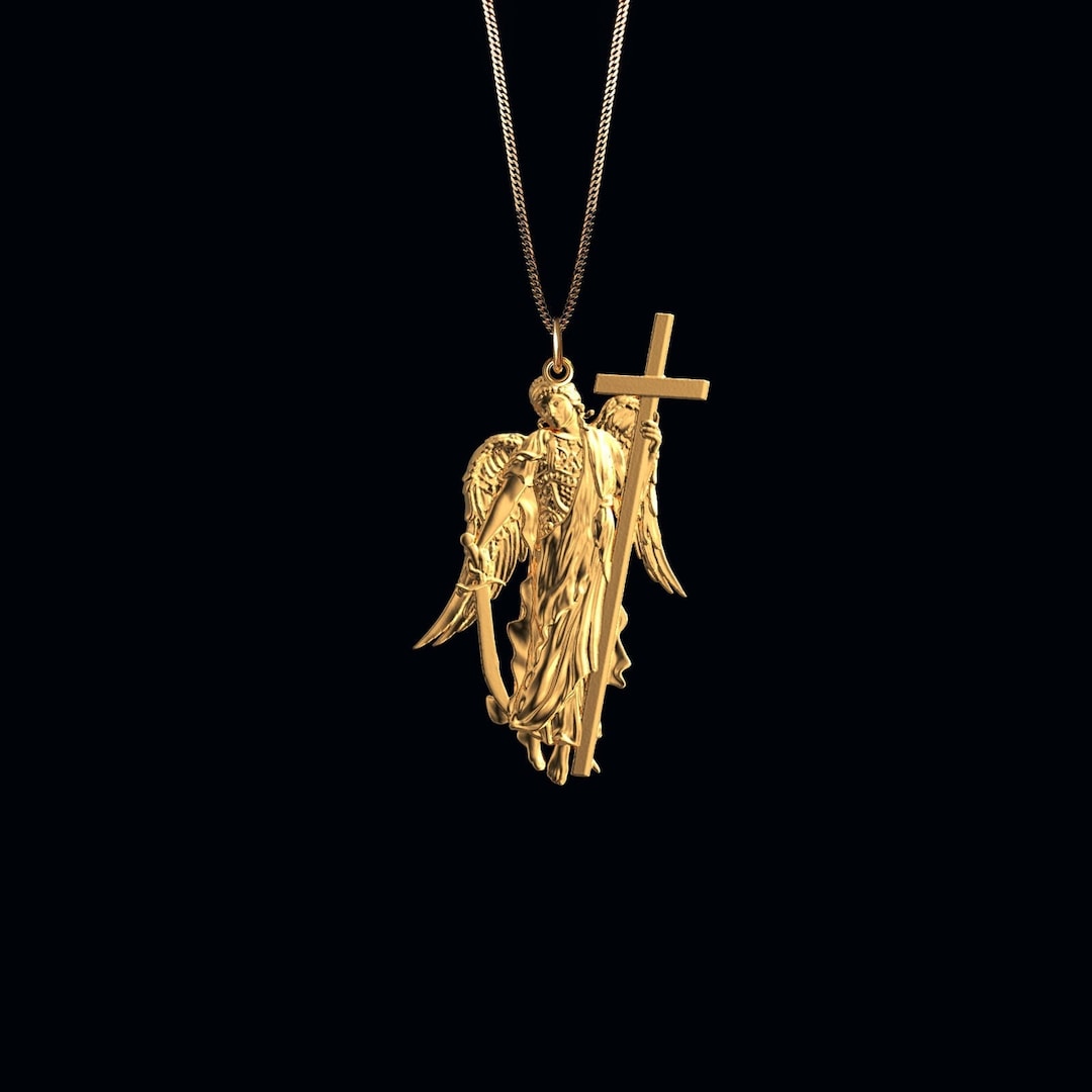 Archangel Gabriel Pendant 14k Solid Gold Gabriel Archangel Necklace, St ...