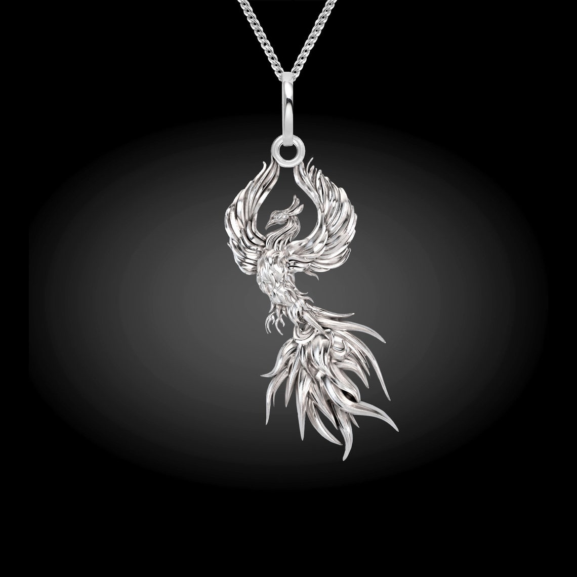 Gold Phoenix Pendant 14k White Solid Gold Phoenix Necklace | Etsy