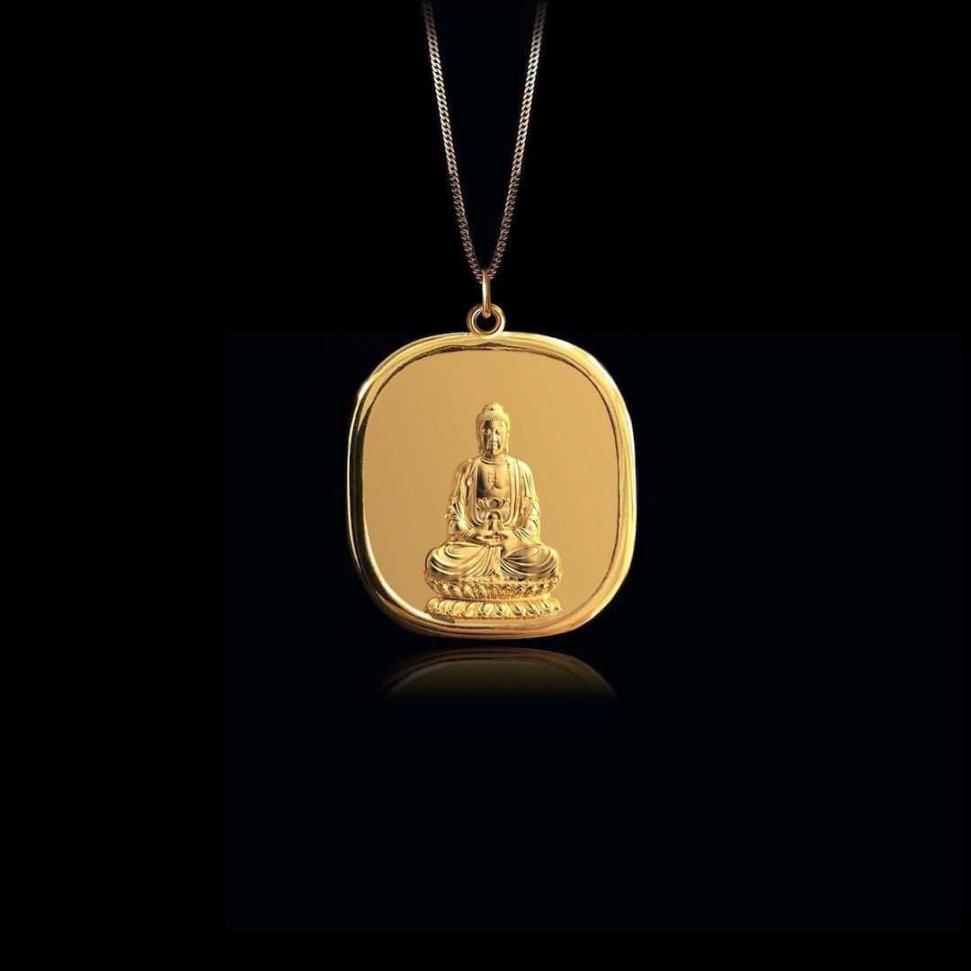 Gold Buddha Pendant 14k Solid Gold Buddha Necklace, Kwanyin Medal ...