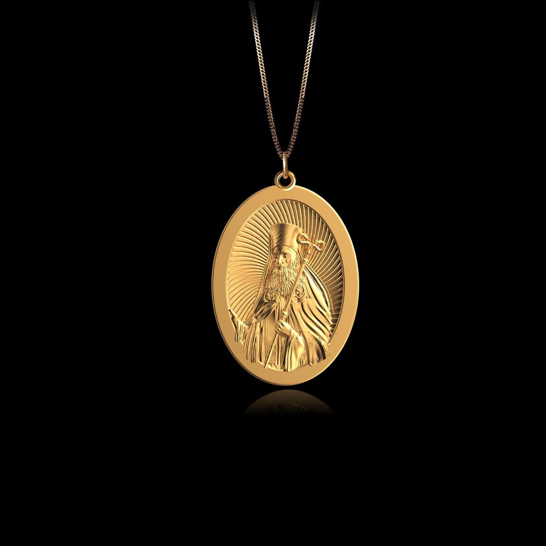 Gold St Luke Pendant - Solid Gold St Luke Necklace, Saint Jewelry ...