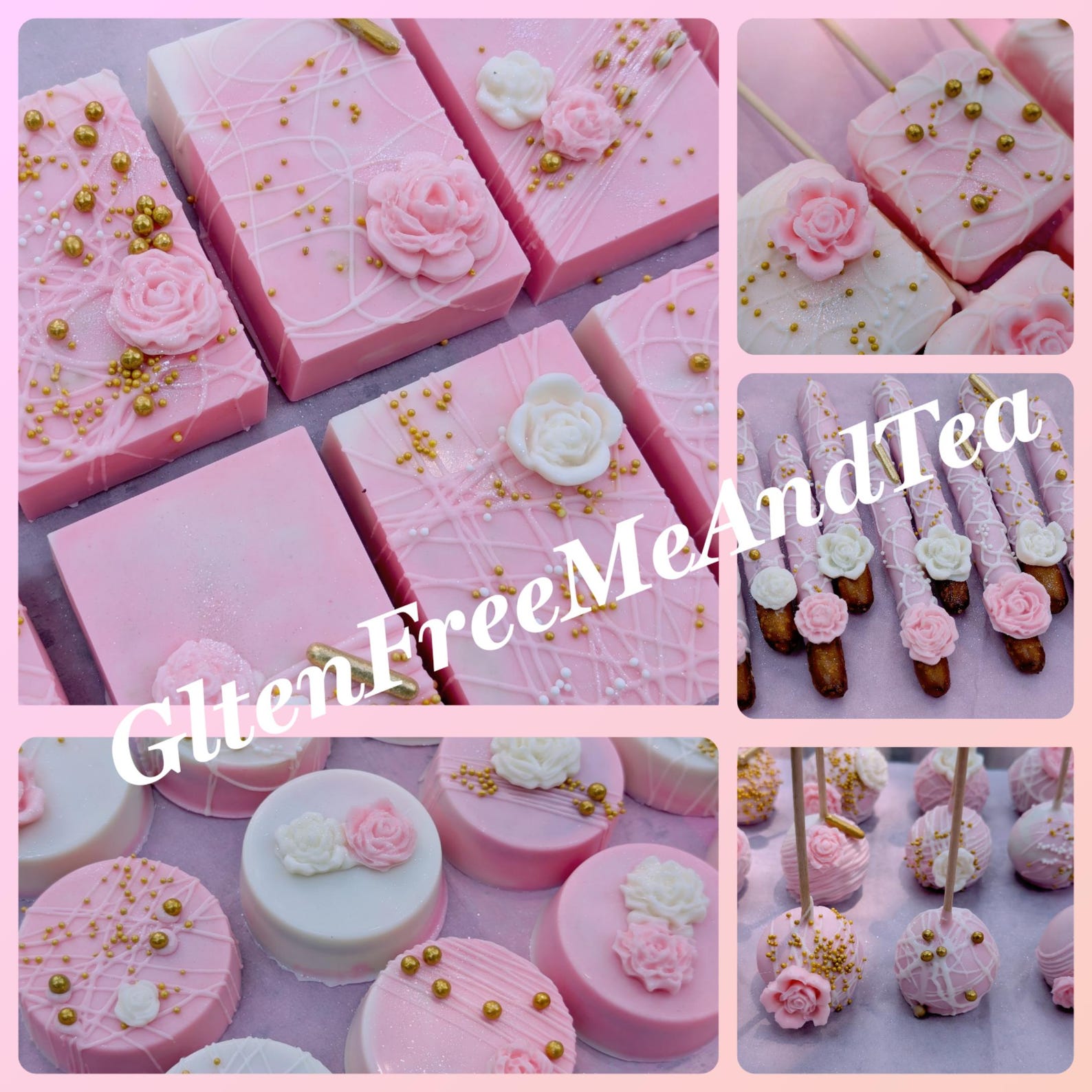 60 PC Gluten Free Pink Roses Party Package Wedding Chocolate Cake Pops ...