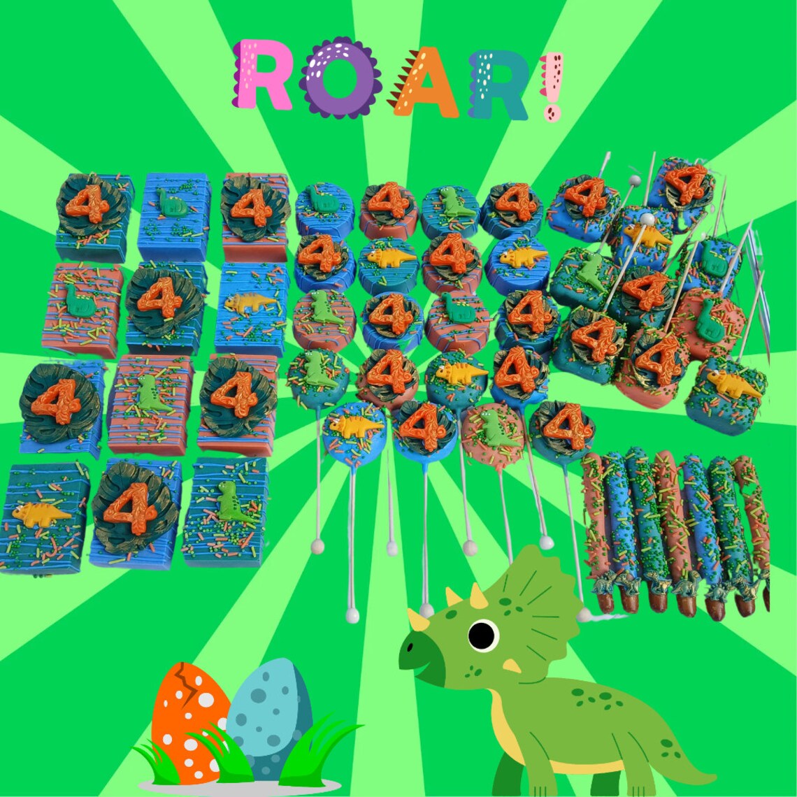 60 PC Gluten Free Dinosaur Birthday Party Treats: Cake Pops, Oreos ...