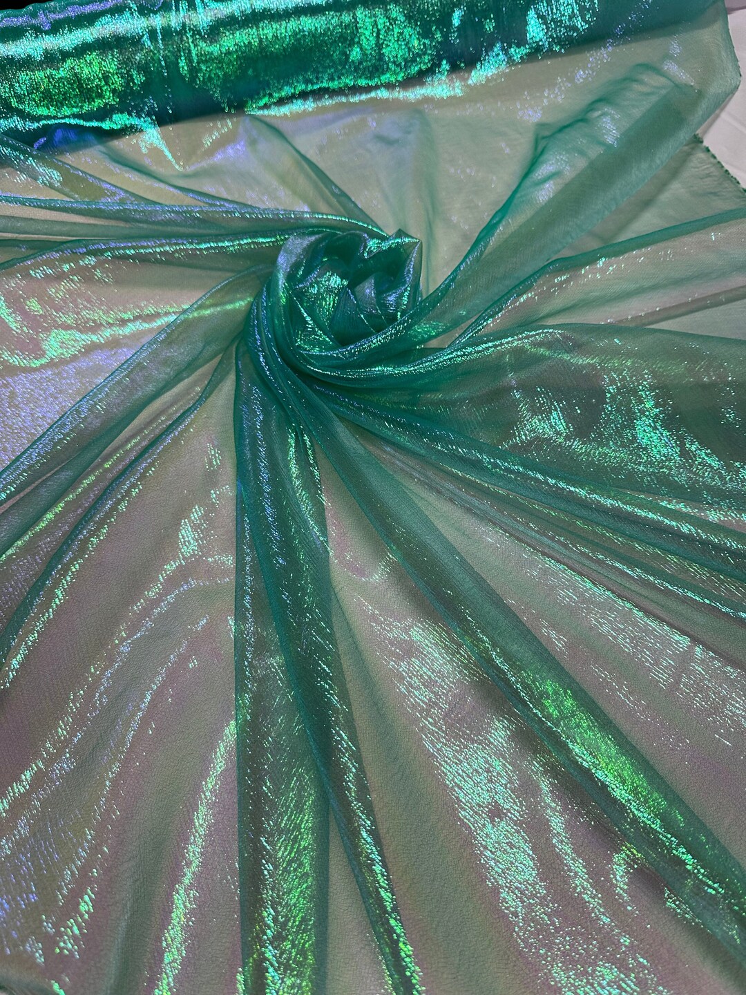 Crushed Organza, Green Iridescent, Sheer Light-weight Fabric, 51/52, by ...