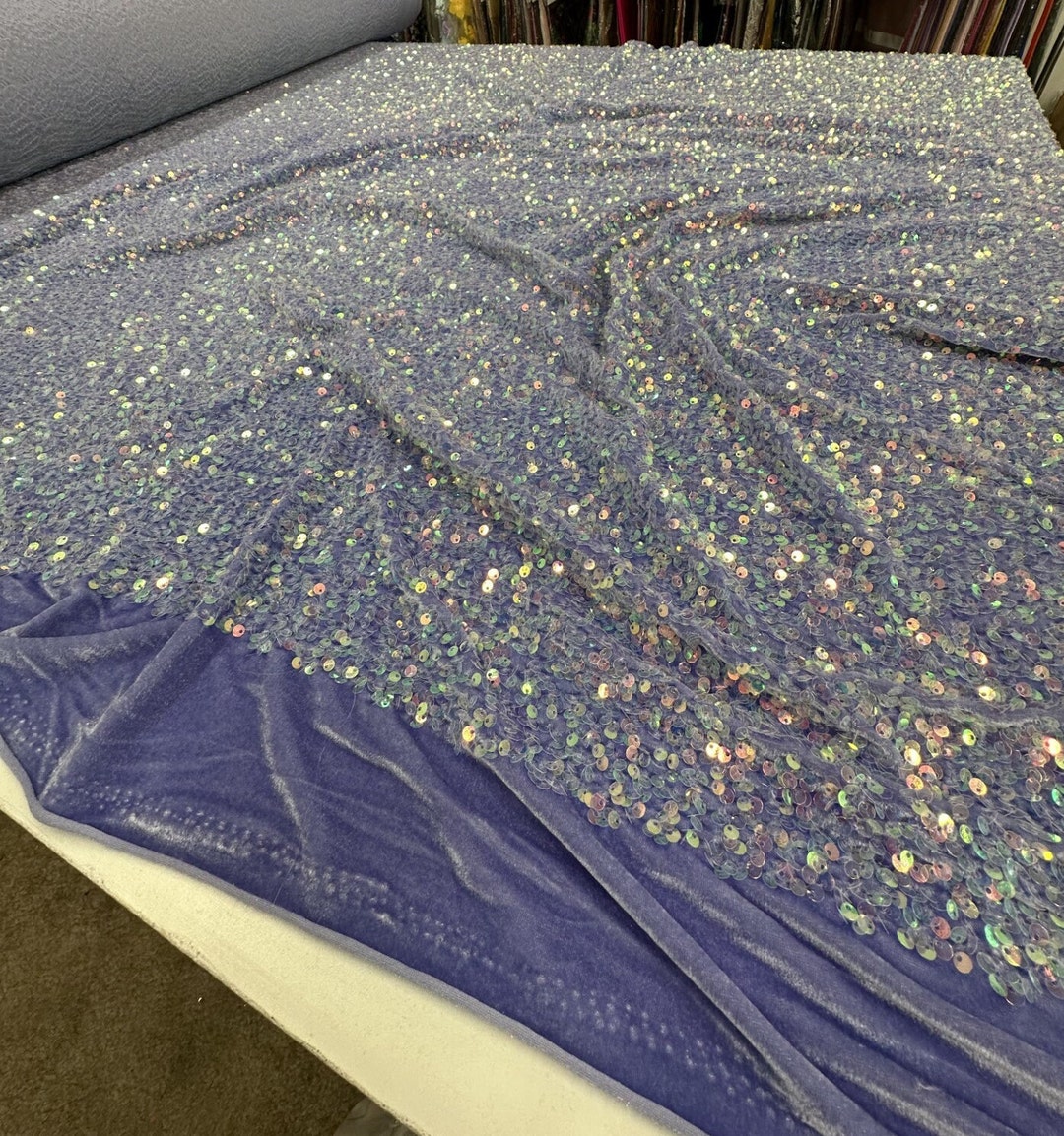 Lavender Velvet Fabric With Iridescent Sequins: 2-way Stretch, 54" Wide ...