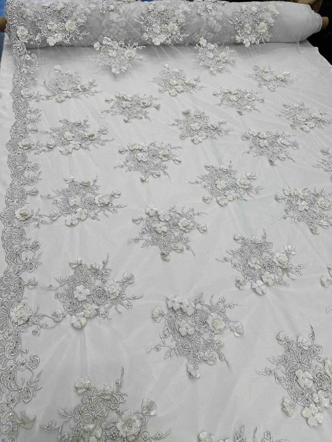 White Floral Beaded Lace - Bridal Wedding Fabric by the Yard - Etsy