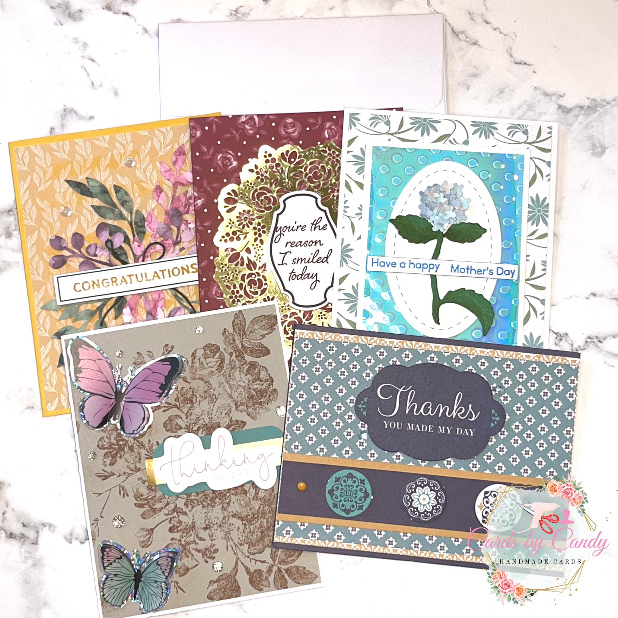 Floral Assorted Cards - Set of 5 Handmade Greeting Cards With Envelopes ...