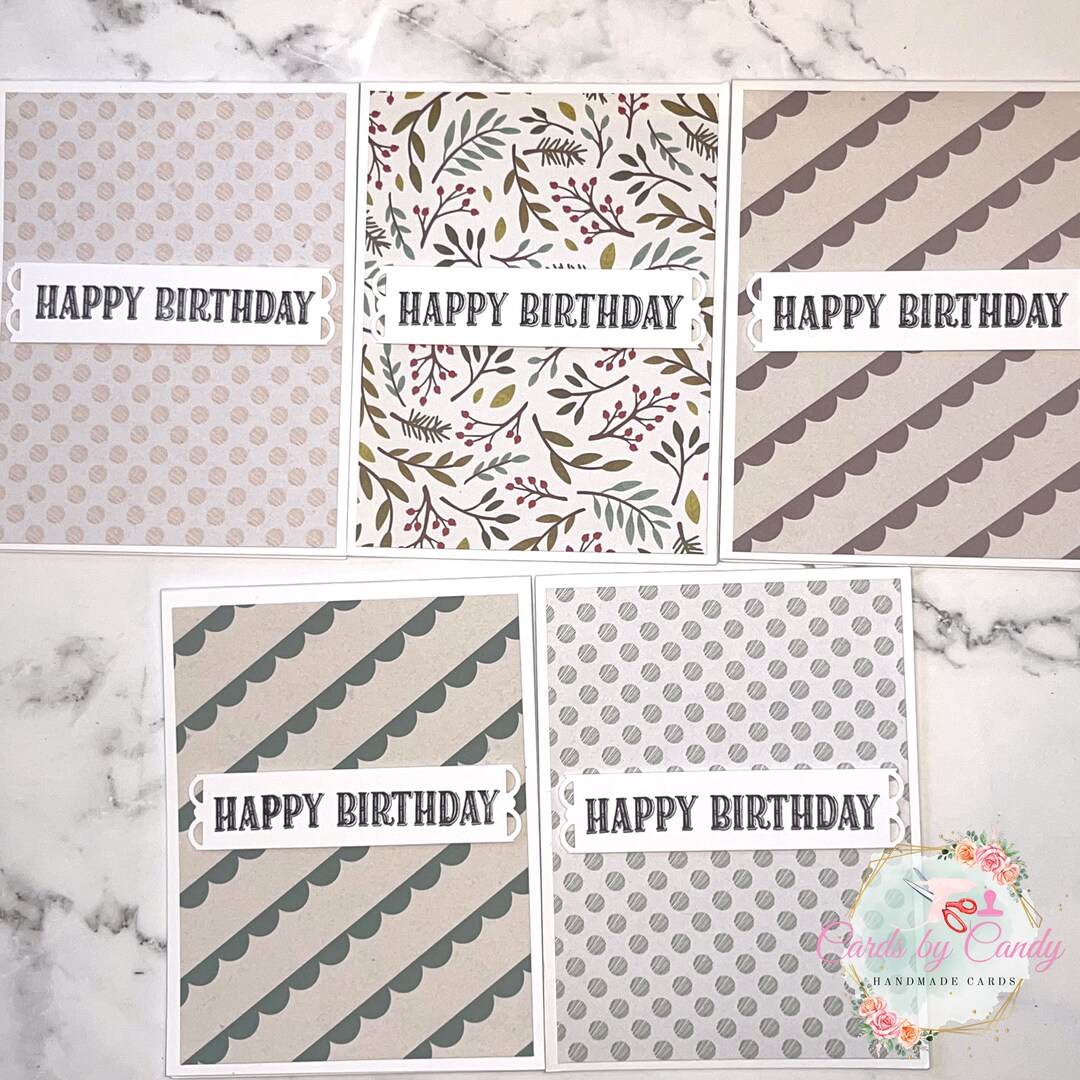 Happy Birthday Simple Greeting Cards - Set of 5 Handmade Cards With ...