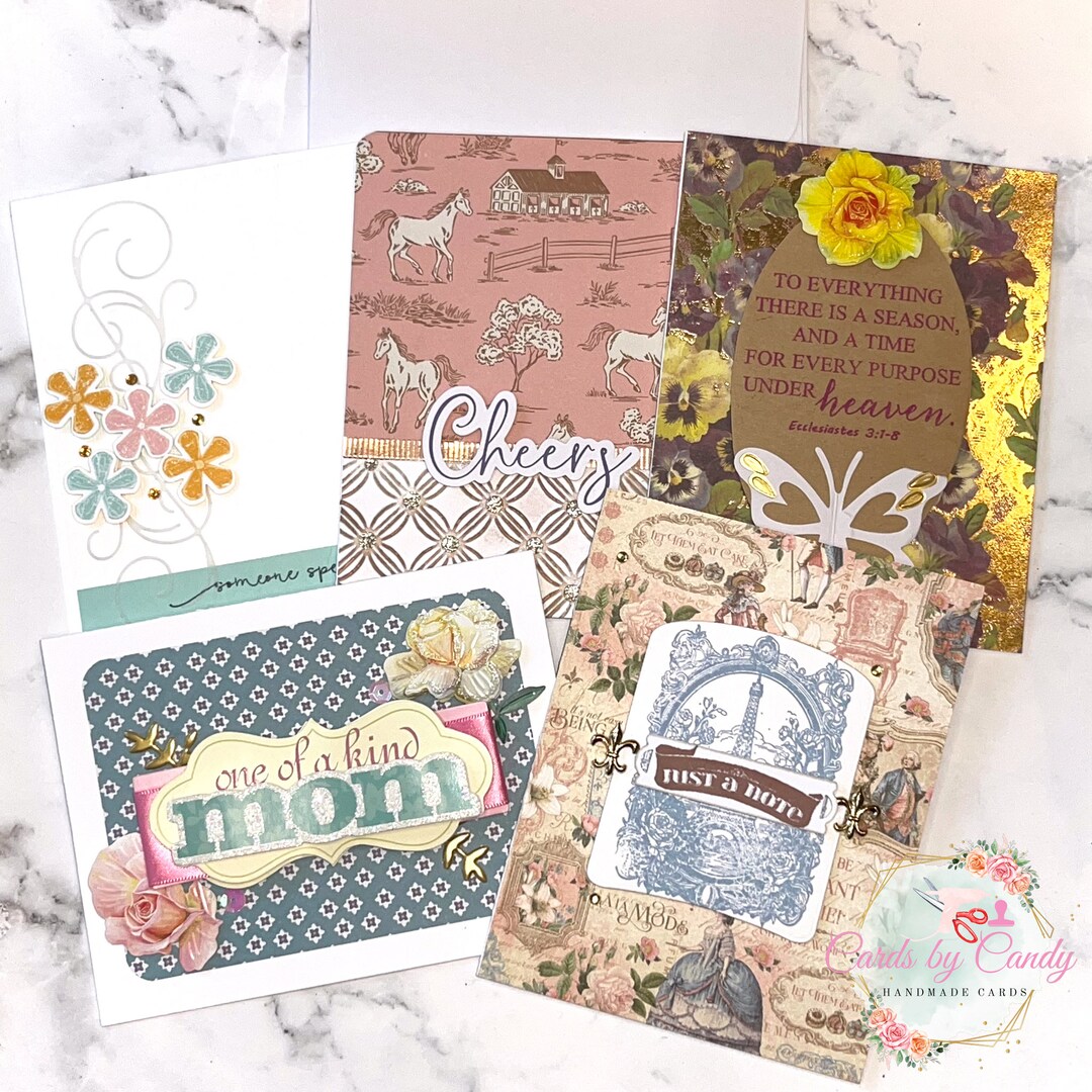 Floral Assorted Greeting Cards, Set of 5 Handmade Cards With Envelopes ...