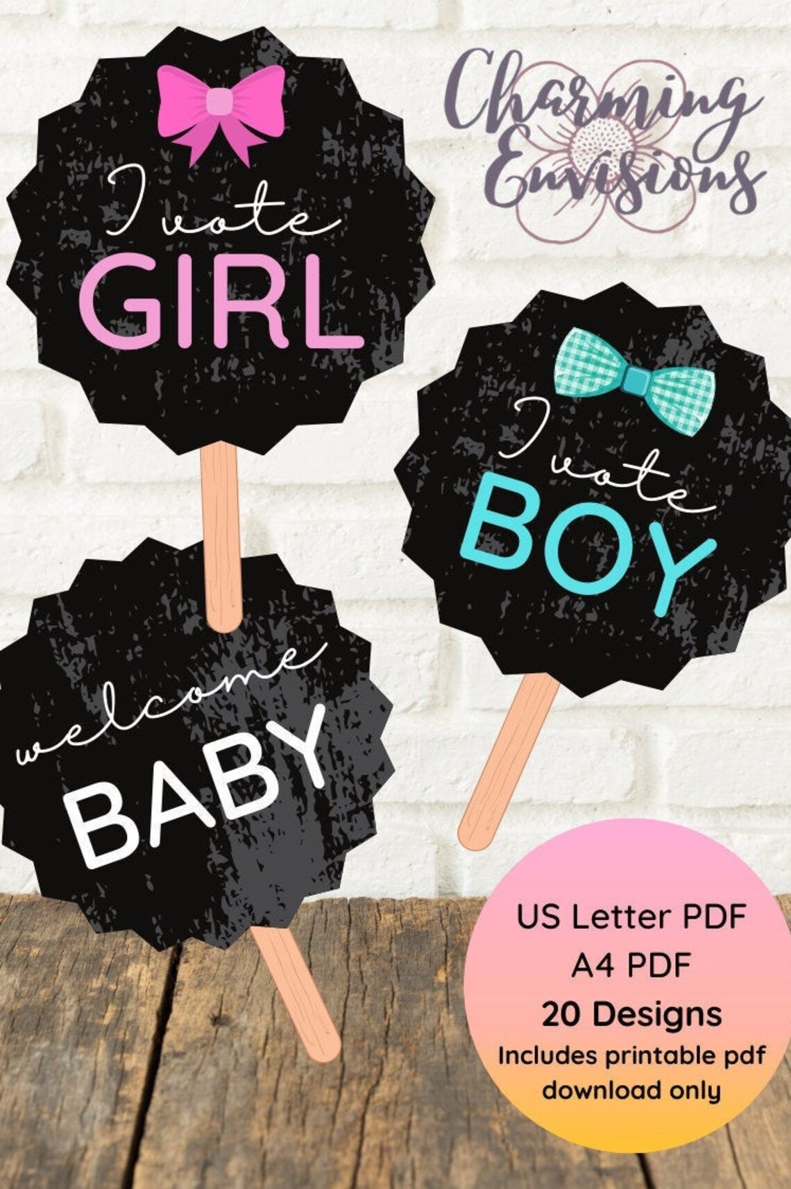 Baby Gender Reveal PDF Printable Cutout Photo Booth Props BOY or GIRL ...