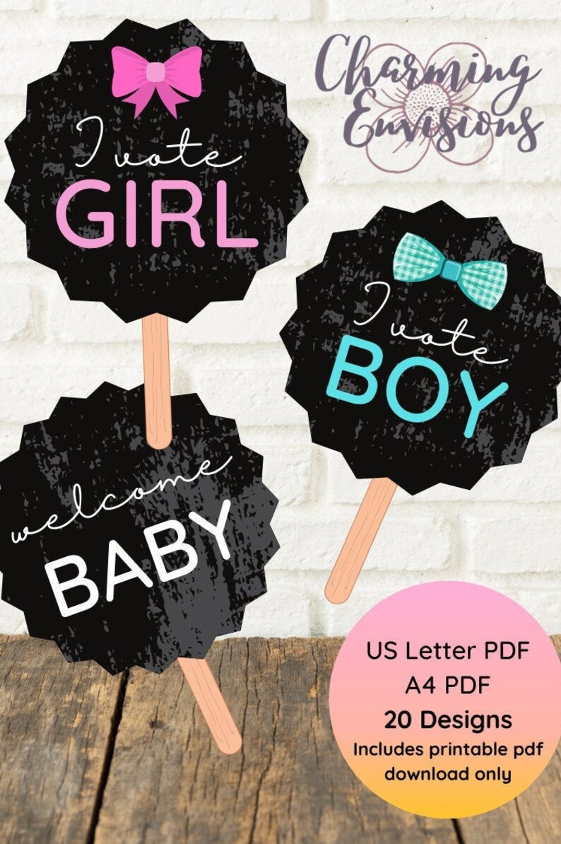 Baby Gender Reveal PDF Printable Cutout Photo Booth Props BOY or GIRL ...