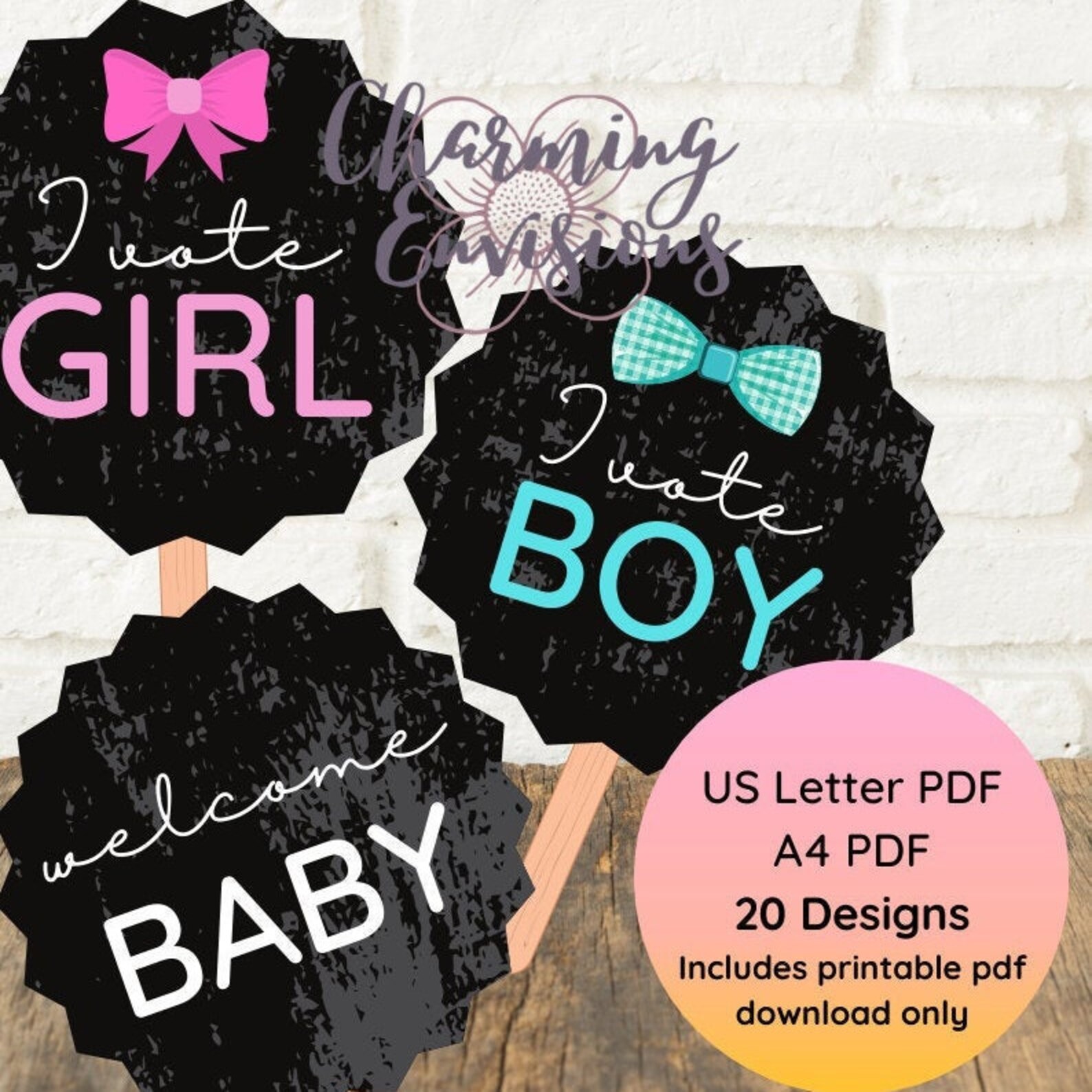 Baby Gender Reveal PDF Printable Cutout Photo Booth Props BOY or GIRL ...