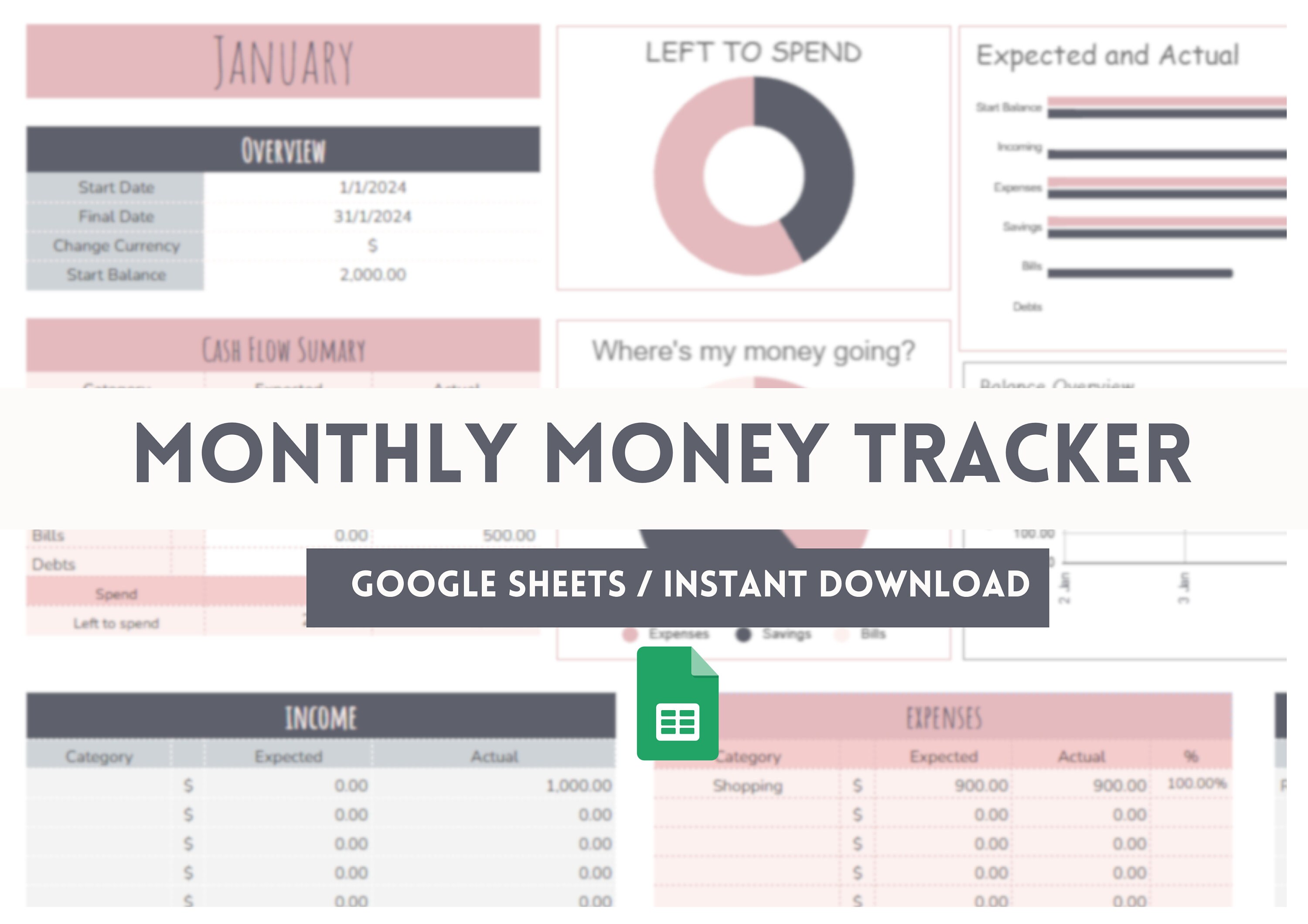 Budget Planner for Google Sheets, Monthly Budget Spreadsheet, Paycheck ...