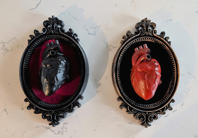 Gothic Anatomical Heart Wall Art - Red or Black Heart in Ornate Frame ...
