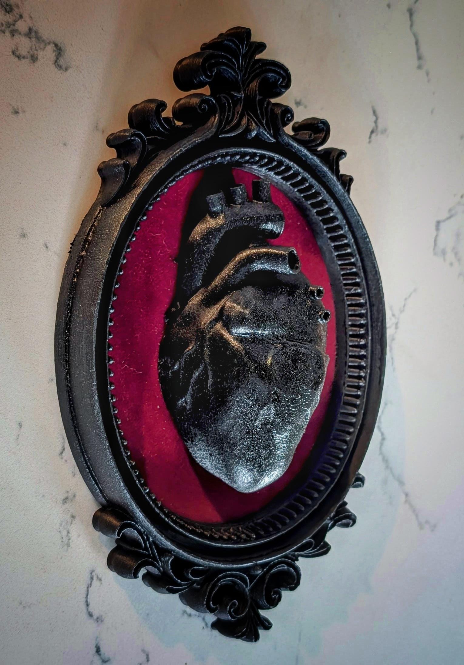 Gothic Anatomical Heart Wall Art - Red or Black Heart in Ornate Frame ...