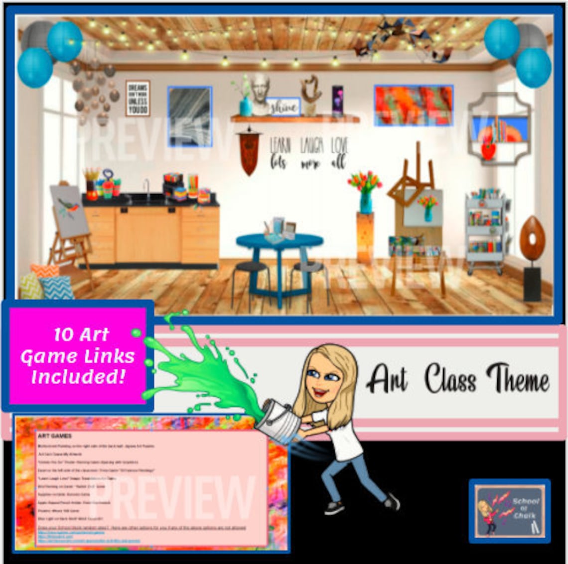 Virtual Classroom: Art Class Theme (includes 10 Interactive Art Game ...
