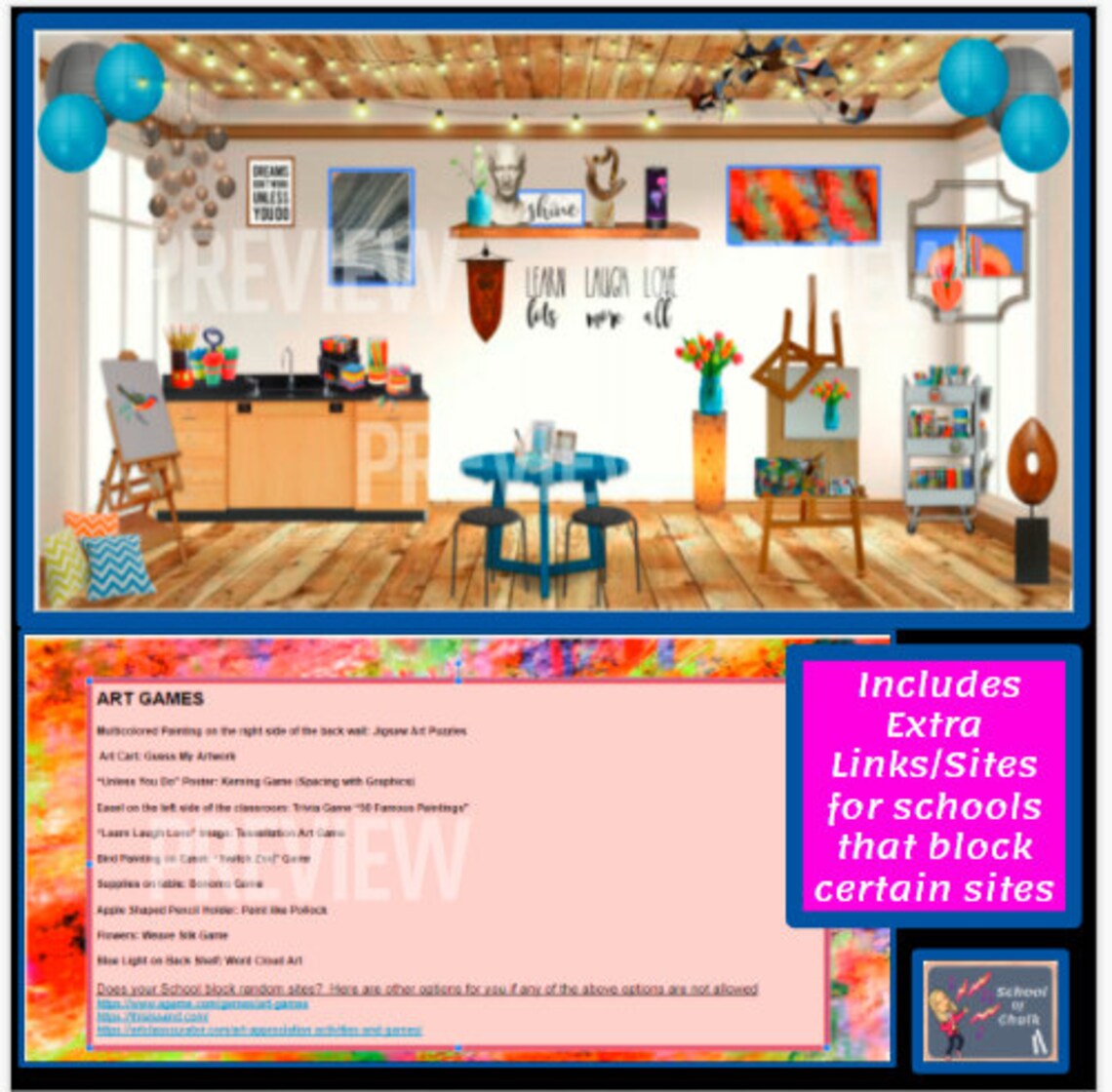 Virtual Classroom: Art Class Theme includes 10 Interactive - Etsy