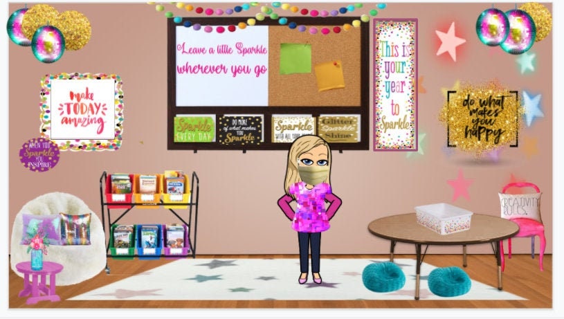 Bitmoji Virtual Classroom-sparkle Theme with Facemask - Etsy