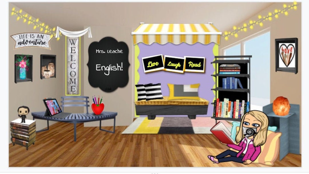 Bitmoji Virtual Classroom- ELA (inc. 6 Hyperlinks, Visual COVID Slide ...