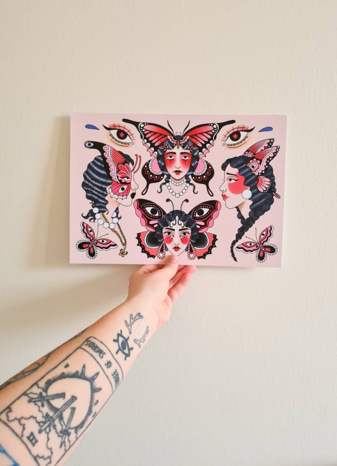Illustrated Butterfly Girl Tattoo Flash Sheet - Etsy