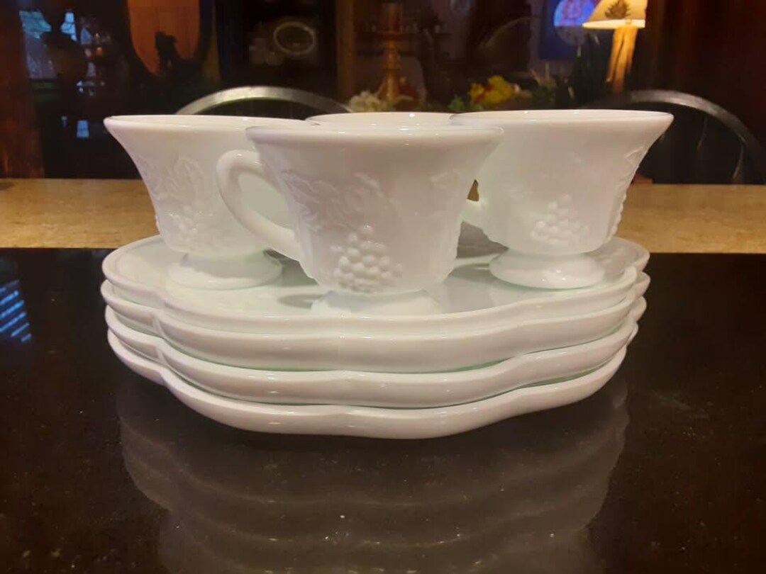 Vintage Colony Harvest Grape Milk Glass Snack Sets 4 Sets/8 Pieces - Etsy