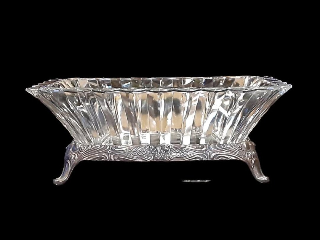 Vintage Fluted Rectangle Dish With Silver Plated Footed Stand - Etsy