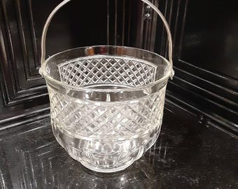 Vintage Small Etched Green Glass Ice Bucket With Tongs Boho Eclectic - Etsy