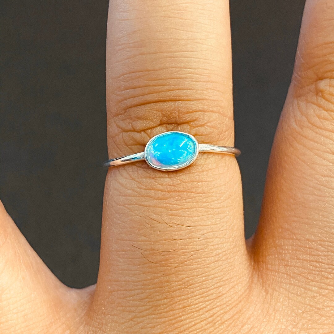 SERENE 925 Sterling Silver Blue Opal Druzy Ring - Dainty Minimalist ...