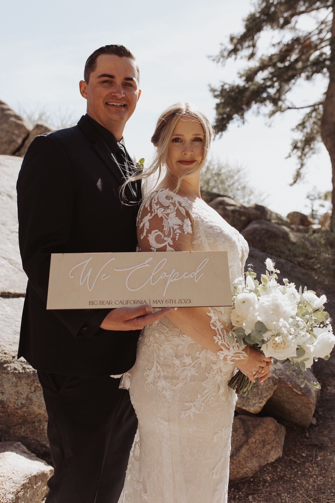 We Eloped Wooden Sign, Just Married Sign, Elopement Announcement ...