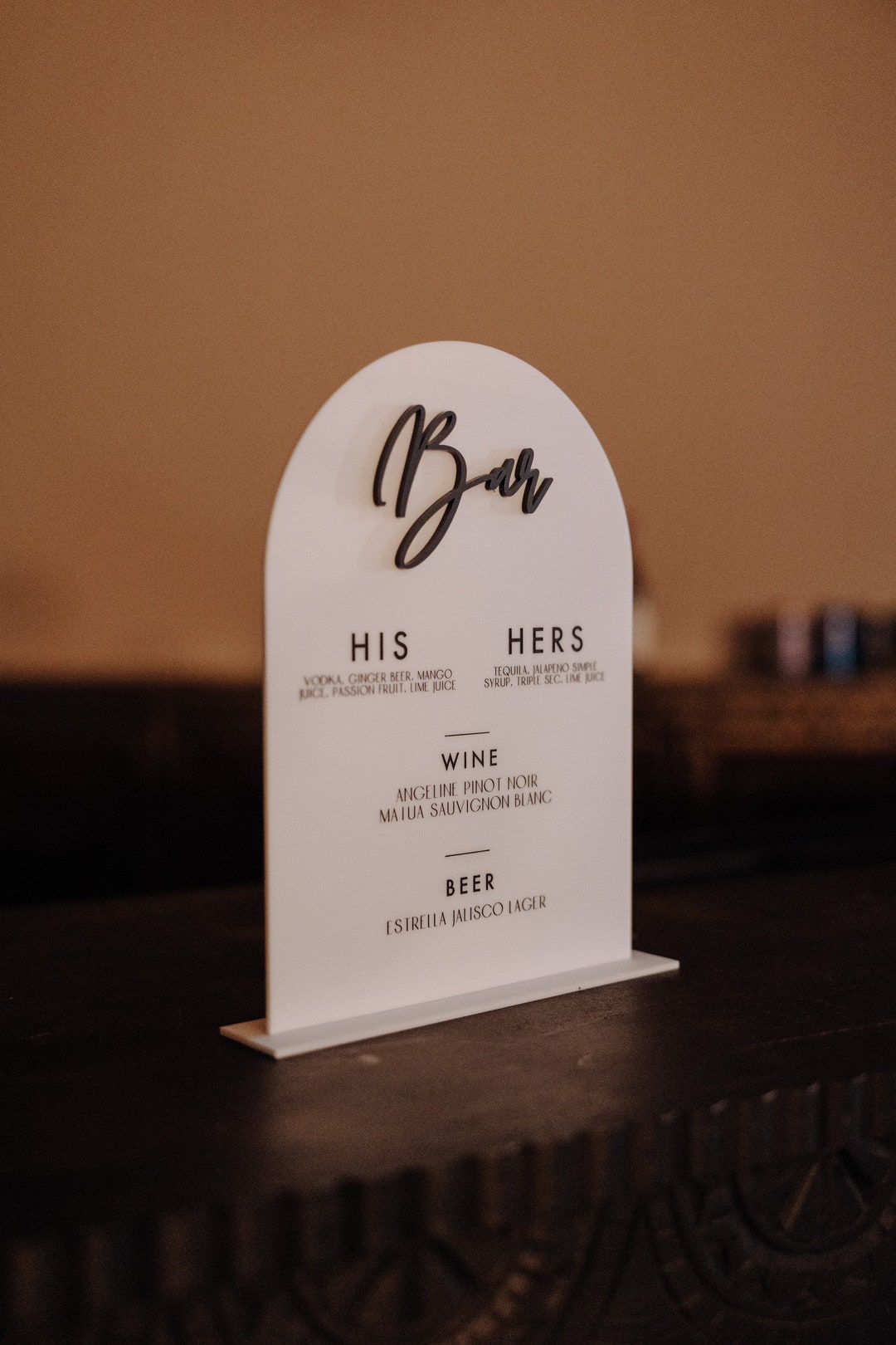 Modern Arch Bar Menu Sign, Acrylic Bar Sign, Custom Bar Sign for ...