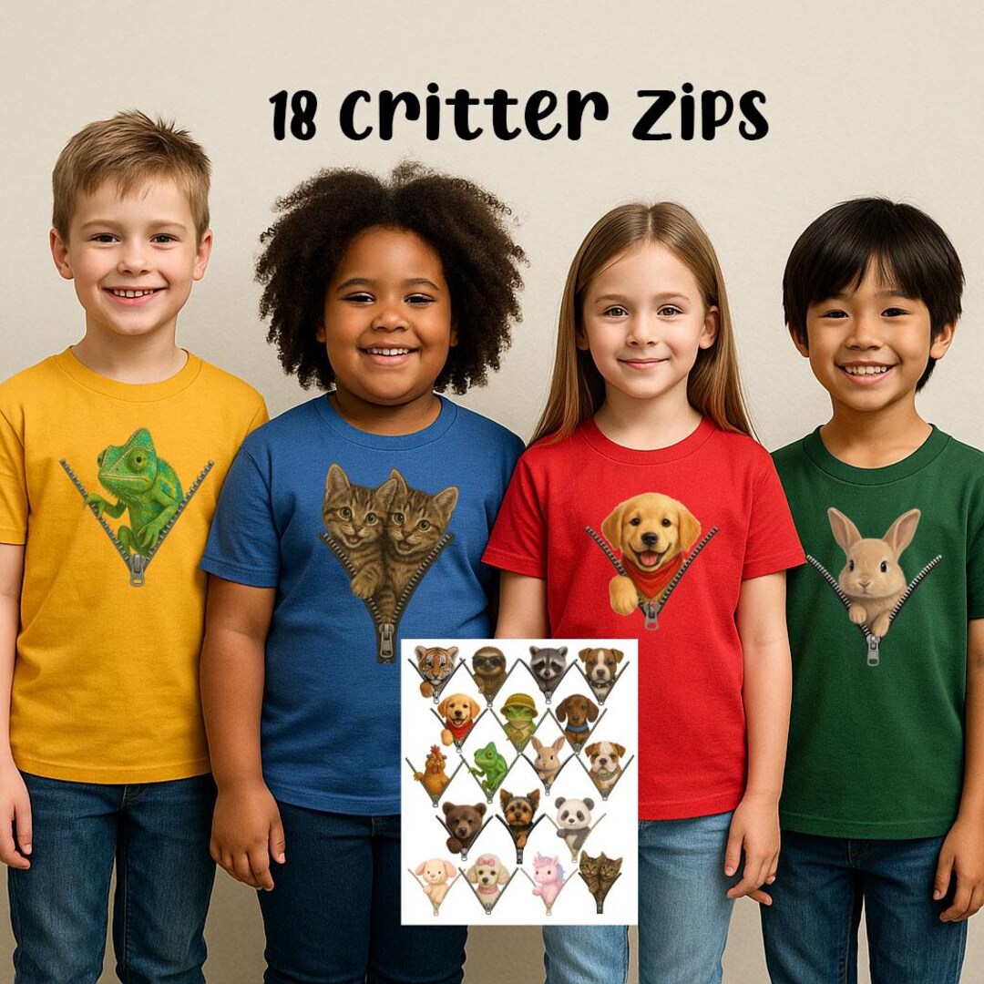 Animal Zipper PNG Bundle | 18 Kids T-shirt Designs (commercial Use ...