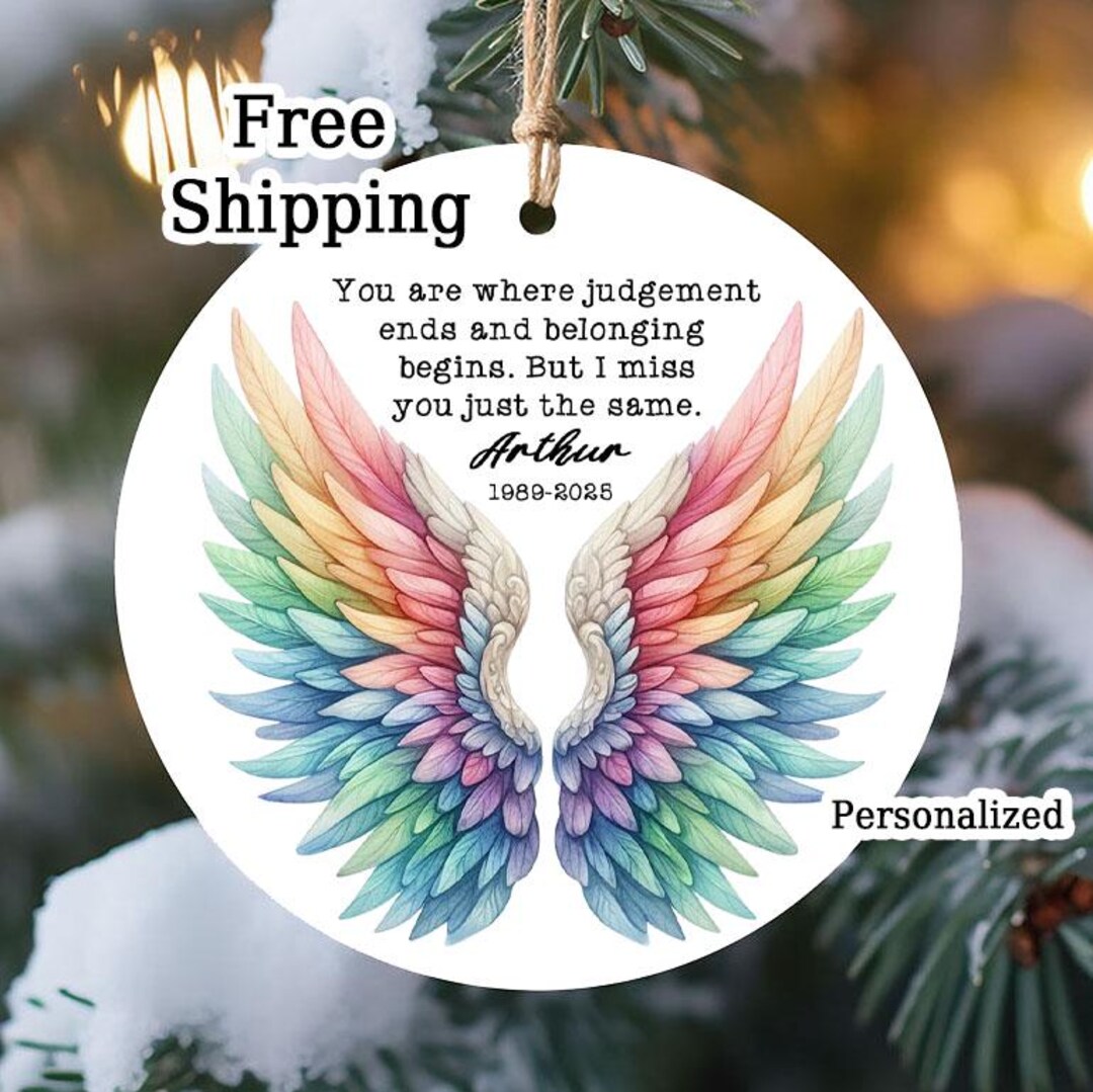 Personalized Rainbow Angel Wings Memorial Ornament: LGBTQ Remembrance ...